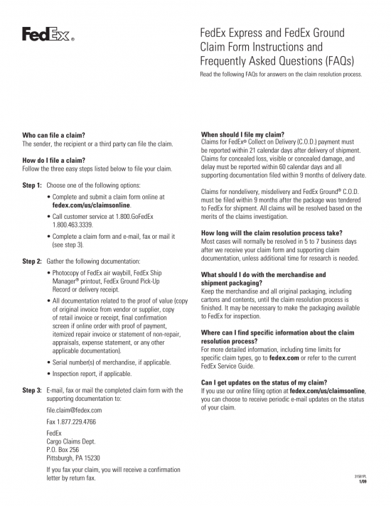 Download FedEx Lost or Damaged Goods Claim Form | PDF | FreeDownloads.net