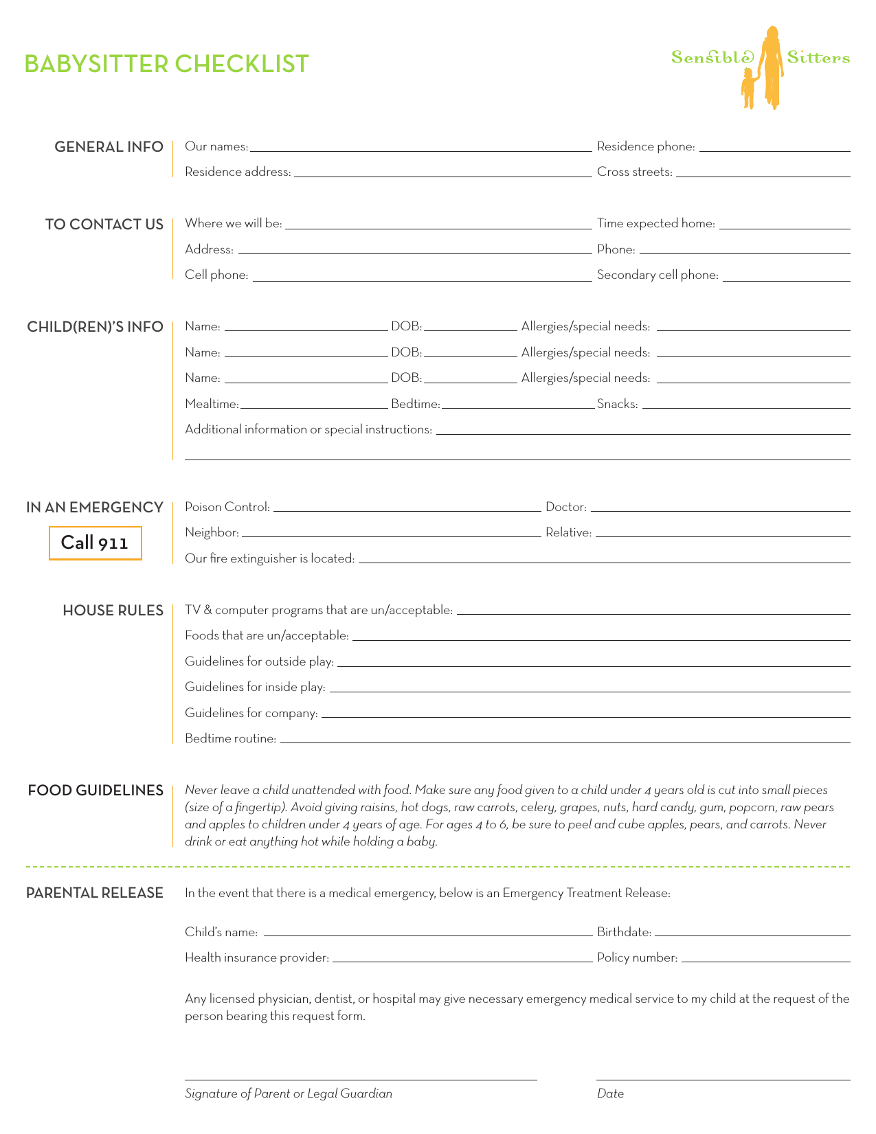Download Babysitter Checklist Template Excel PDF RTF Word 