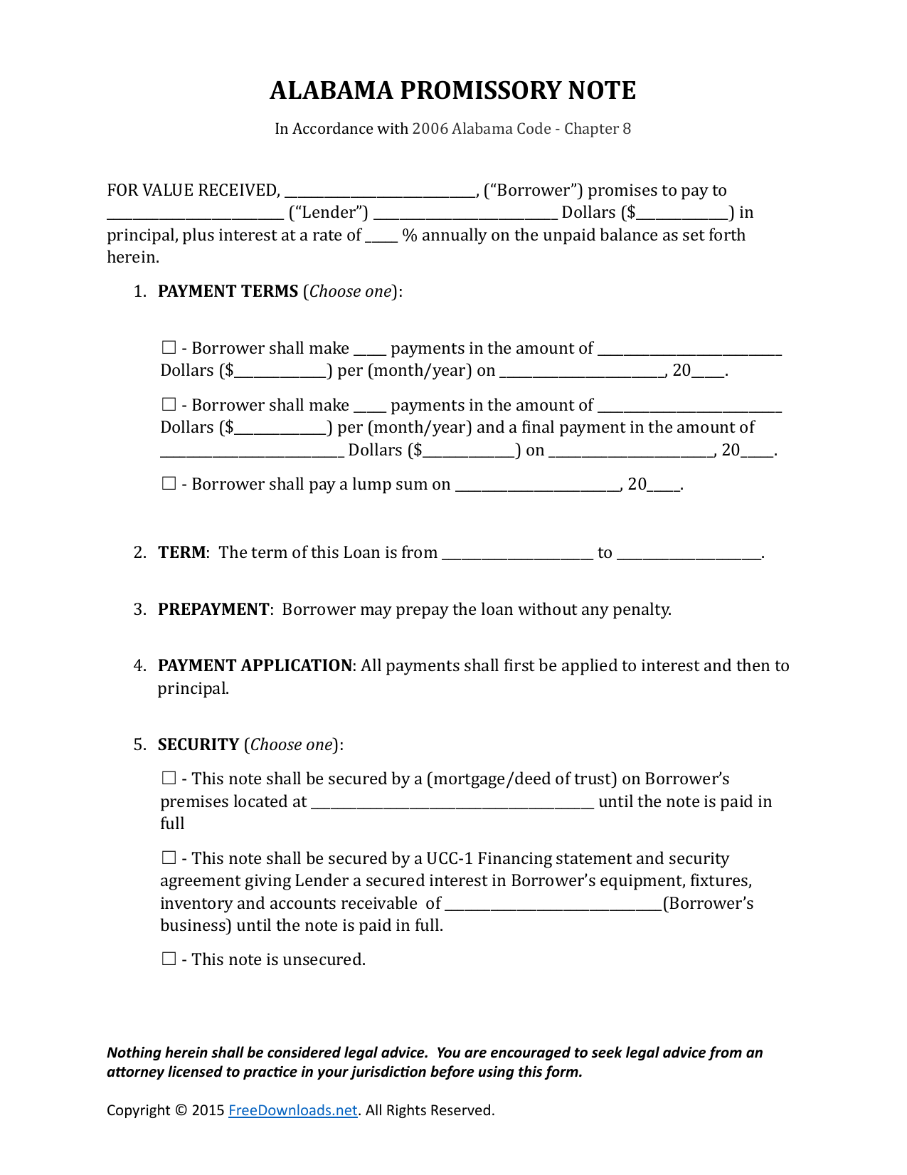 Download Alabama Promissory Note Form PDF RTF Word 