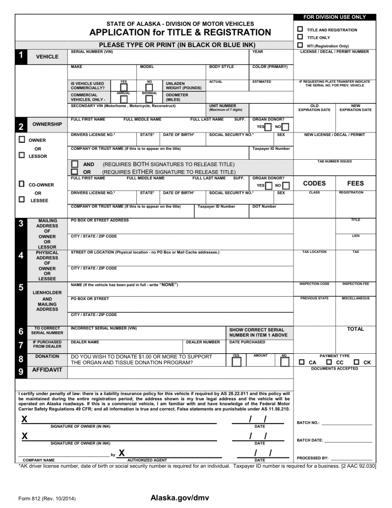 Download Alaska Application For Title And Registration Form 812 PDF