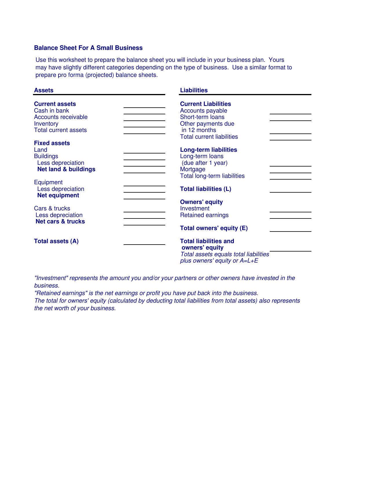 Download Small Business Balance Sheet Template Excel PDF RTF 