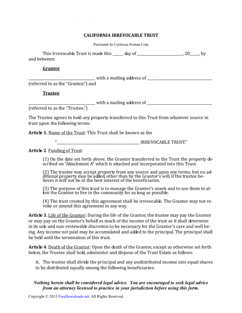 Download California Irrevocable Living Trust Form | PDF | RTF | Word ...