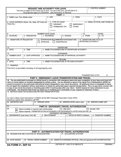 Da Form 1307 1993 Fillable - Printable Forms Free Online