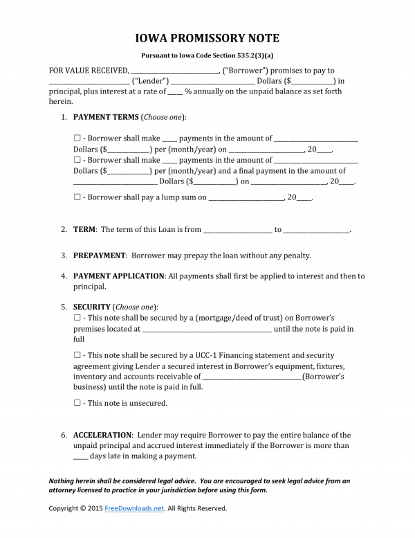 Download Iowa Promissory Note Form | PDF | RTF | Word | FreeDownloads.net