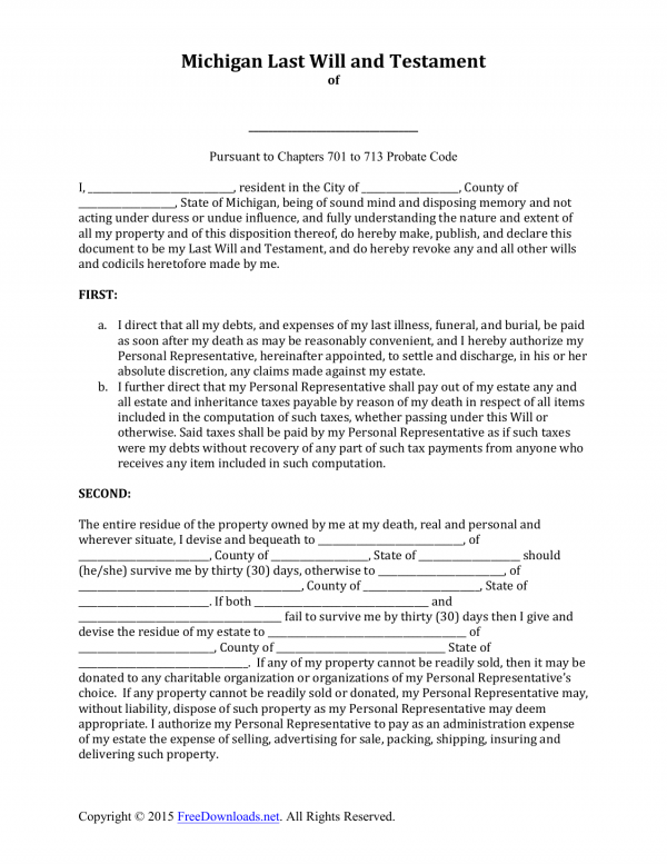 Download Michigan Last Will and Testament Form | PDF | RTF | Word ...