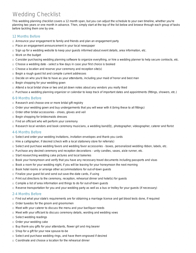 Download Wedding Checklist Template | Excel | PDF | RTF | Word ...