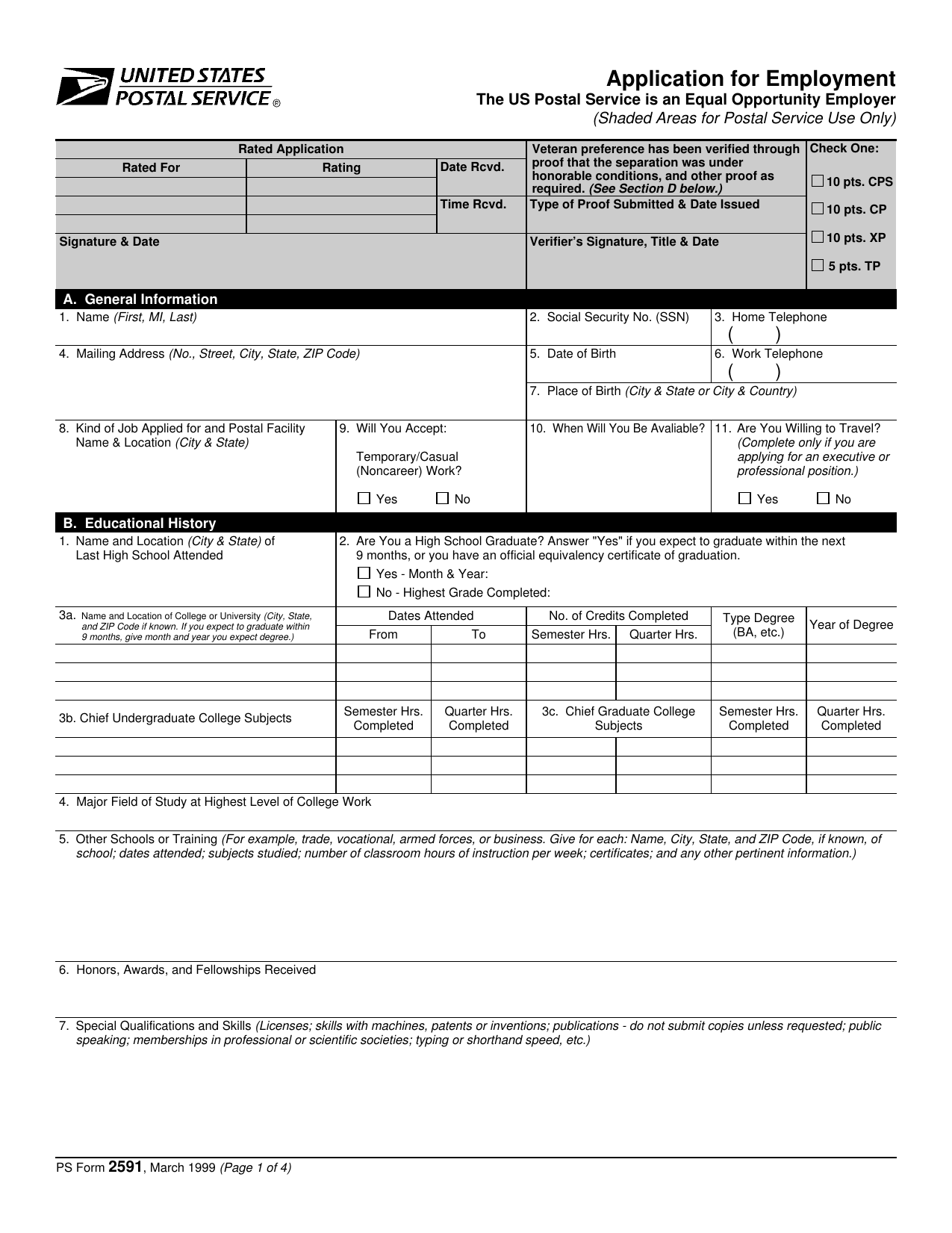 Usps Jobs Employment Application