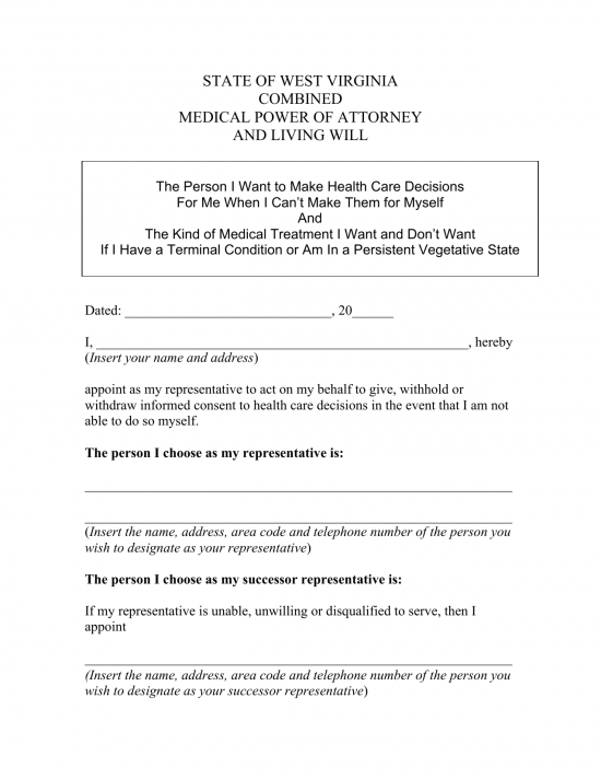 Download West Virginia Living Will Form – Advance Directive | PDF ...