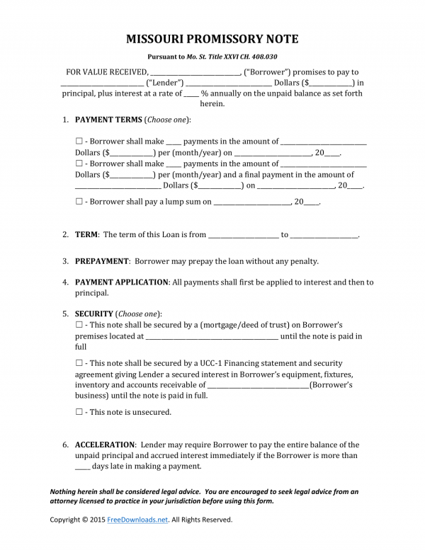 Download Missouri Promissory Note Form PDF RTF Word 